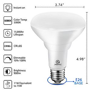 Energetic 12 Pack 75W BR30 LED Recessed Light Bulb, Dimmable, 900 Lumens, Daylight 5000K, E26 Base, Indoor Flood Light for 5/6 Inch Cans, UL Listed