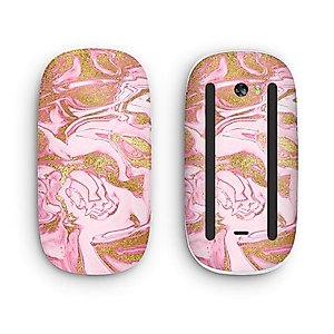 Design Skinz Rose Pink Marble & Digital Gold Frosted Foil V17 Vinyl Decal Compatible with The Apple Magic Mouse 2 (Wireless, Rechargable) with Multi-Touch Surface