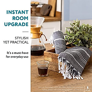 WETCAT Bundle: Turkish Hand Towels (20 x 30, Set of 2) and Turkish Bath Towel (38 x 71) - 100% Cotton, Prewashed for Soft Feel - Black and White Hand Towels & Black Bathroom Towels