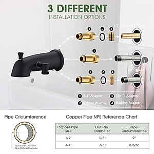 RAINREVIVE All Metal Tub Spout with Diverter for Hand Held Shower, Fits for Threaded 1/2" or 3/4" IPS, Bathtub Faucet with Shower Diverter Universal Tub Diverter Spout, Matte Black