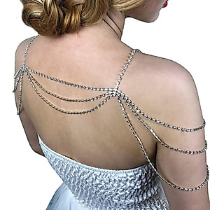 Rhinestone Shoulder Chain Necklace Multilayer Bridal Shoulder Chain Statement Wedding Body Jewelry Rhinestone Underwear Bra Chain for Women(Silver 3)