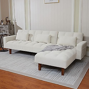 101" Convertible Sectional Sofa with Reversible Chaise Lounge and Adjustable Backrest ,L-Shaped Futon Couch Bed with USB and Type C Ports , Corduroy Upholstered Sleeper Sofabed for Living Room Office