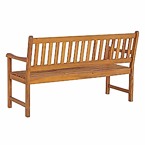 Bristol Two-Seat Outdoor Bench with Pop-Up Center Table, Weather-Resistant Acacia Wood, Natural Finish, Ideal for Patio, Porch, or Garden, Dimensions: 60 in. W x 26 in. D x 37 in. H