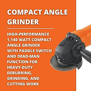 Fein Compact Angle Grinder with 5/8-11" Mounting Thread and 4-1/2" Grinding Wheel - 650 W Output, 2,700-10,500 RPM - CG 10-115 PDEV/72225960120