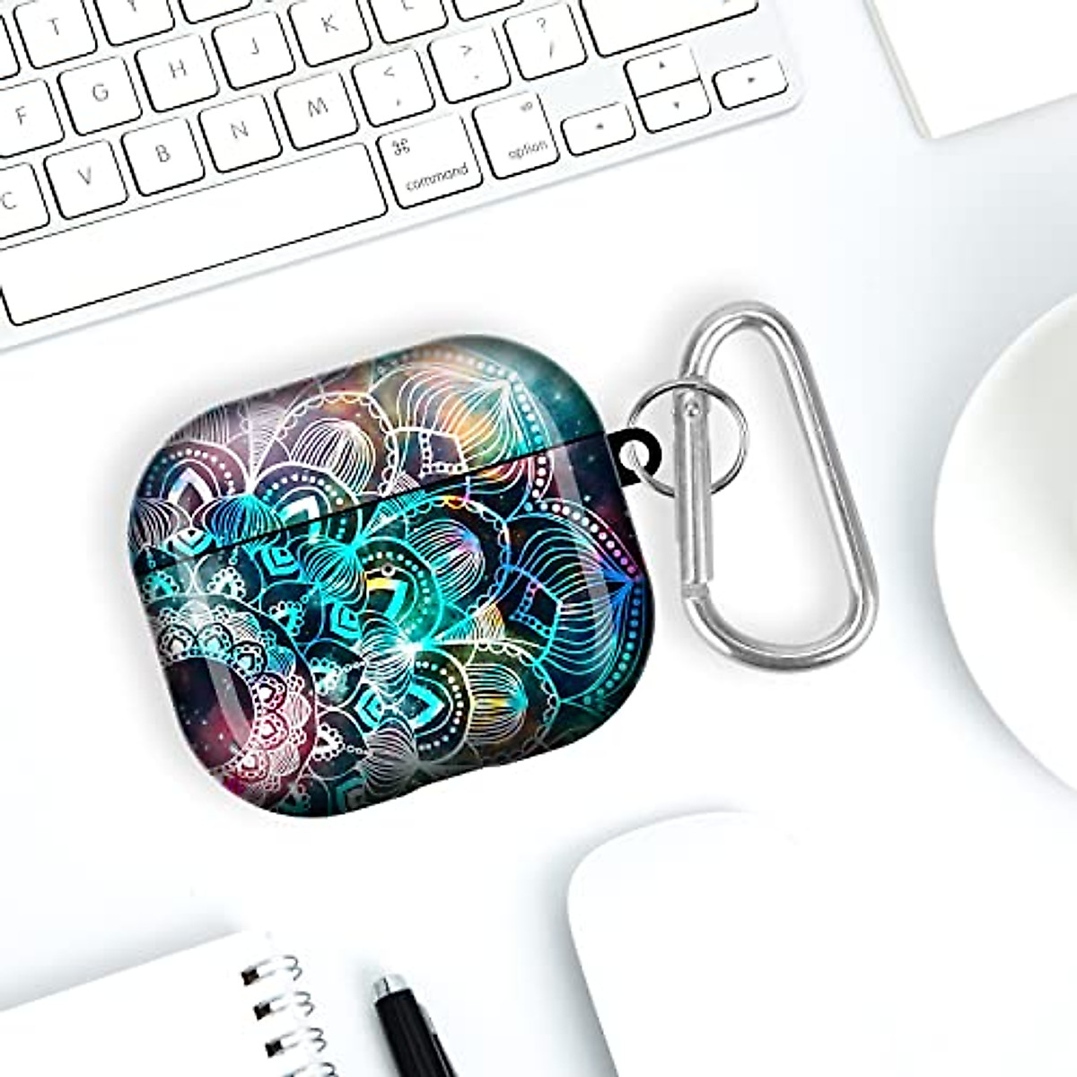 HIDAHE Airpods 3 Case, Airpods 3 Skin, Cute Apple Airpods 3 Case, Luxury Hard Design Protective Airpods 3 Case for Girls Women with Keychain Compatible with Apple AirPods 3 2021 Release, Mandala