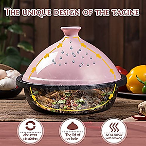 M-Cooker Tagine Pot - 5.5-Quart Moroccan Tajine with Cast Iron Base and Ceramic Cone-Shaped Lid, High-Quality Cookware- Pink