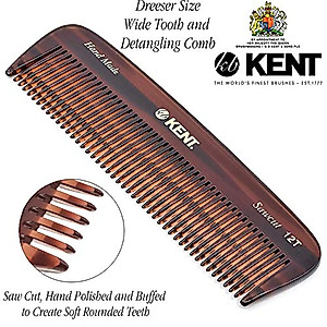 Kent 12T All Coarse Hair Detangling Comb Wide Teeth Pocket Comb for Thick Curly Wavy Hair. Hair Detangler Comb for Grooming Styling Hair, Beard and Mustache. Saw-Cut Hand Polished. Handmade in England