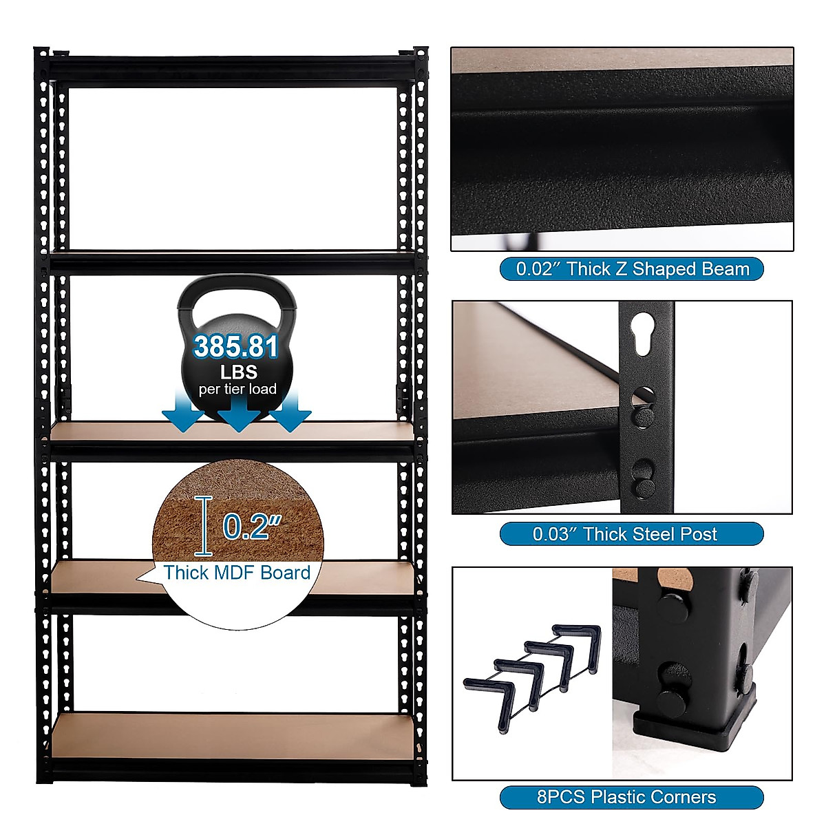 PACHIRA E-Commerce 5 Tier Storage Shelves 31.5" W x 15.75" D x 72" H, Adjustable Metal Shelving Heavy Duty Garage Shelving Unit Utility Rack Shelf for Storage Warehouse Pantry Closet, Black