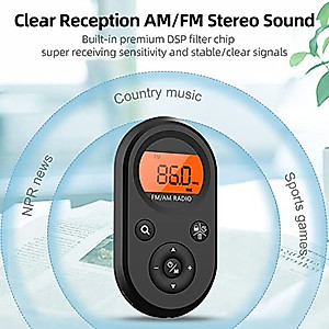 UMUTOO Personal Pocket Radio AM/FM Portable, Rechargeable Transistor Walkman Radio with Best Reception, Long Battery Life, Stereo Headphones, Sleep Timer, Backlit