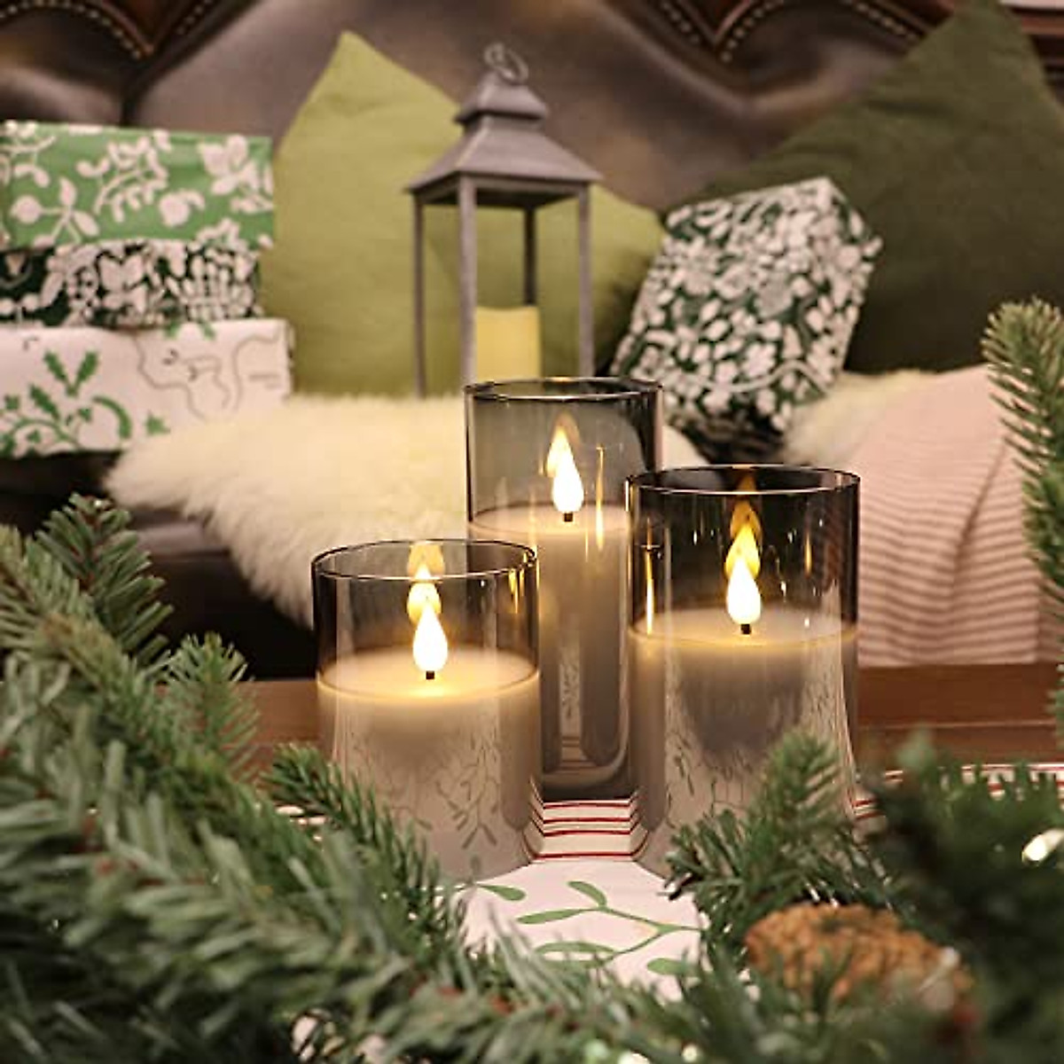 Rhytsing Gray Glass Battery Operated LED Candles with Remote, Flameless Candle Gift Set, Warm White Light - Include 6 Batteries