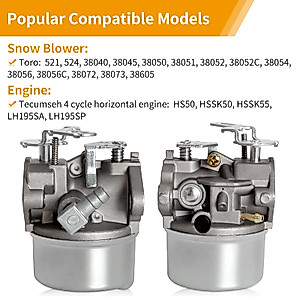 640084B Carburetor for Tecumseh Engine - Carburetor Carb Kit for Toro 521 Craftsman MTD Snowblower, Tecumseh HS50 LH195SP HSSK50 HSSK55 LH195SA Motor Engines, Replaces 640084 640084A 632107 632107A