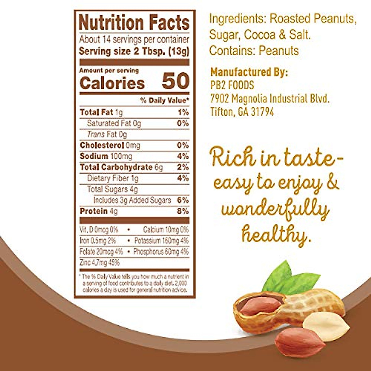PB2 Powdered Chocolate Peanut Butter with Cocoa - 4g of Protein, 90% Less Fat, Certified Gluten Free, Only 50 Calories per Serving for Shakes, Smoothies, Low-Carb, Keto Diets…