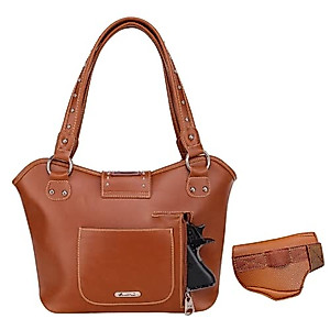 Montana West Tote Bag Tooled Collection Concealed Handgun Handbag Leather Gun Pocket Concealed Carry Purse CW-MWC-G1001-BR