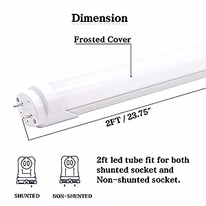 KALINA 2FT LED Tube Lights, 8W (25W Fluorescent Bulb Replacement), 6000K Cool White, Ballast Bypass, Frosted Cover, Pack of 4