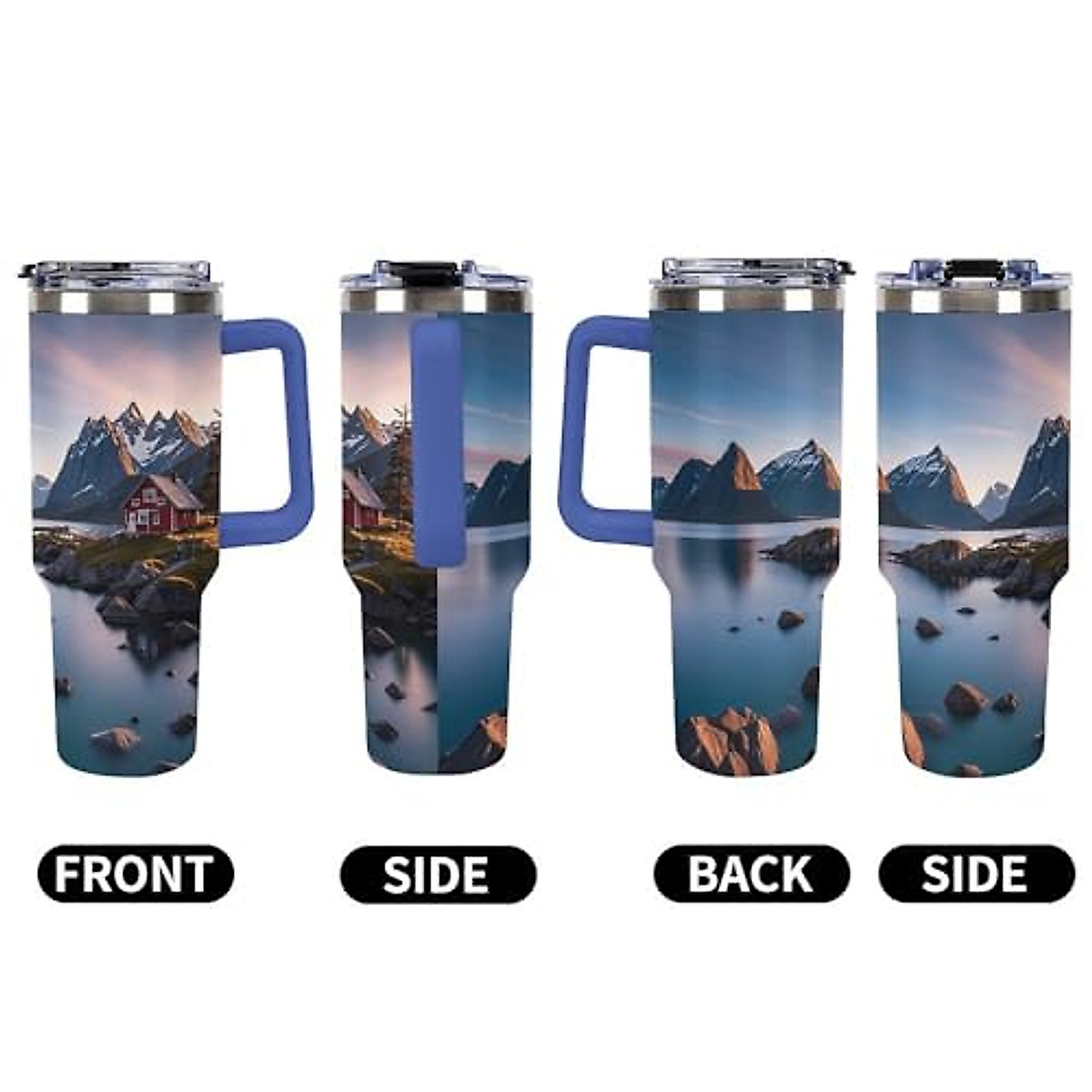 LLUTSNTH 40 Oz Vacuum Tumbler with Deep Blue Handle Leakproof Insulated Tumbler Norway Islands Stainless Steel Travel Mug with Lid And Straw Coffee Cup Cute Water Bottles Cup Holder Friendly