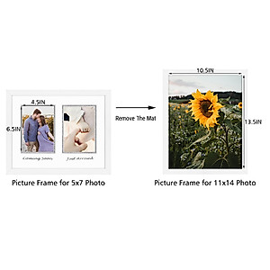 Golden State Art, 11x14 Picture Frame White, Solid wood with Tempered Glass Front, White/Silver Double Mat fit for 2 5x7 picture with Mat or one 11x14 in without Mat, portrait, landscape, 1 Pack