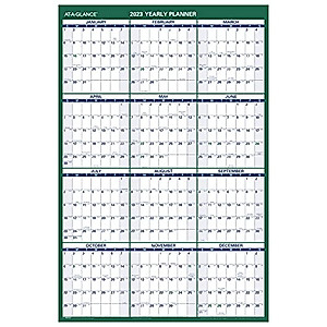 AT-A-GLANCE 2023 Erasable Calendar, Dry Erase Wall Planner, 24" x 36", Large, Vertical, Reversible for Notes & Planning Space (PM21028)