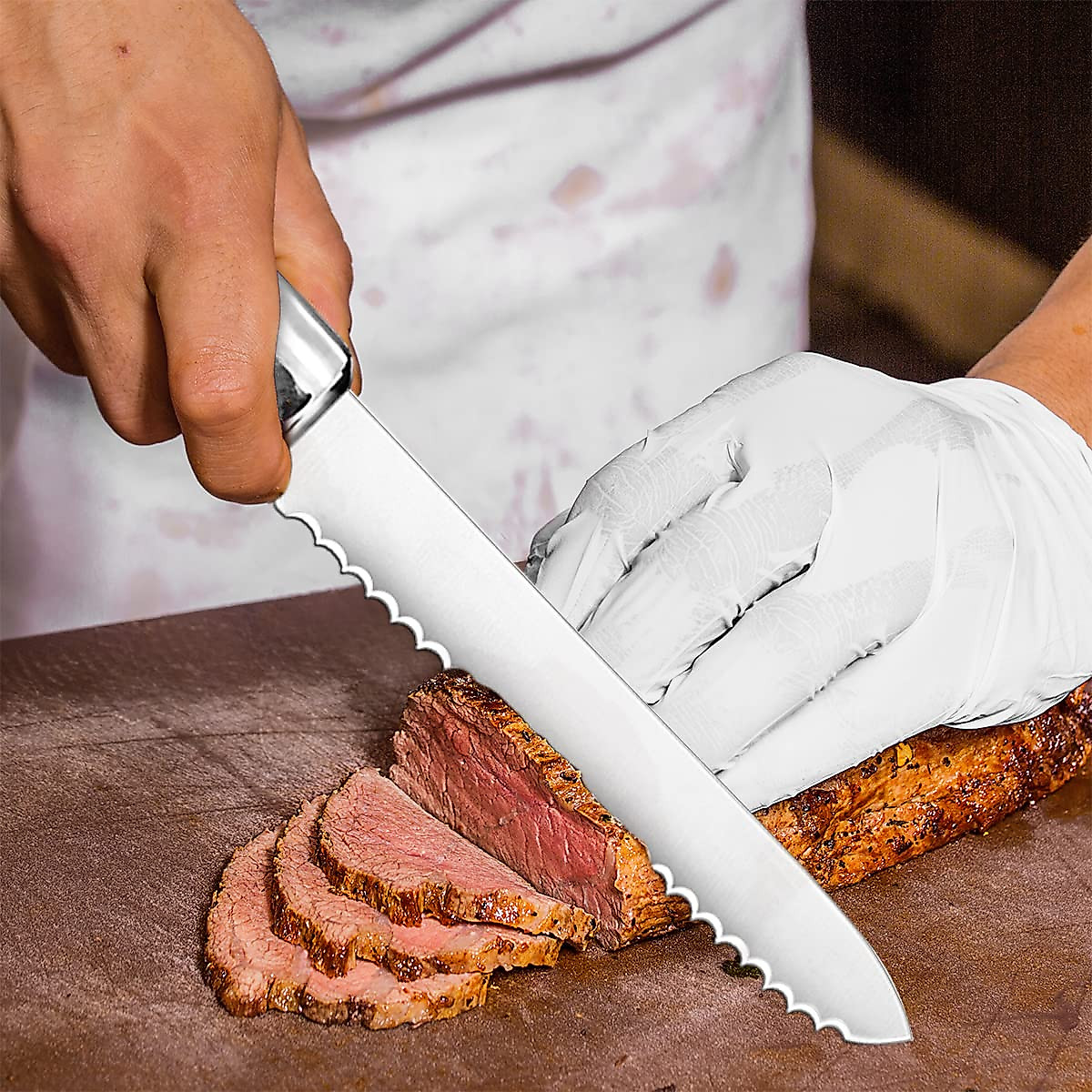 dearithe Serrated Utility Knife 6.5 Inch,High Carbon Stainless Steel Kitchen Knife with sheath, For Slicing Tomatoes or Crusty Bread, Dishwasher safe