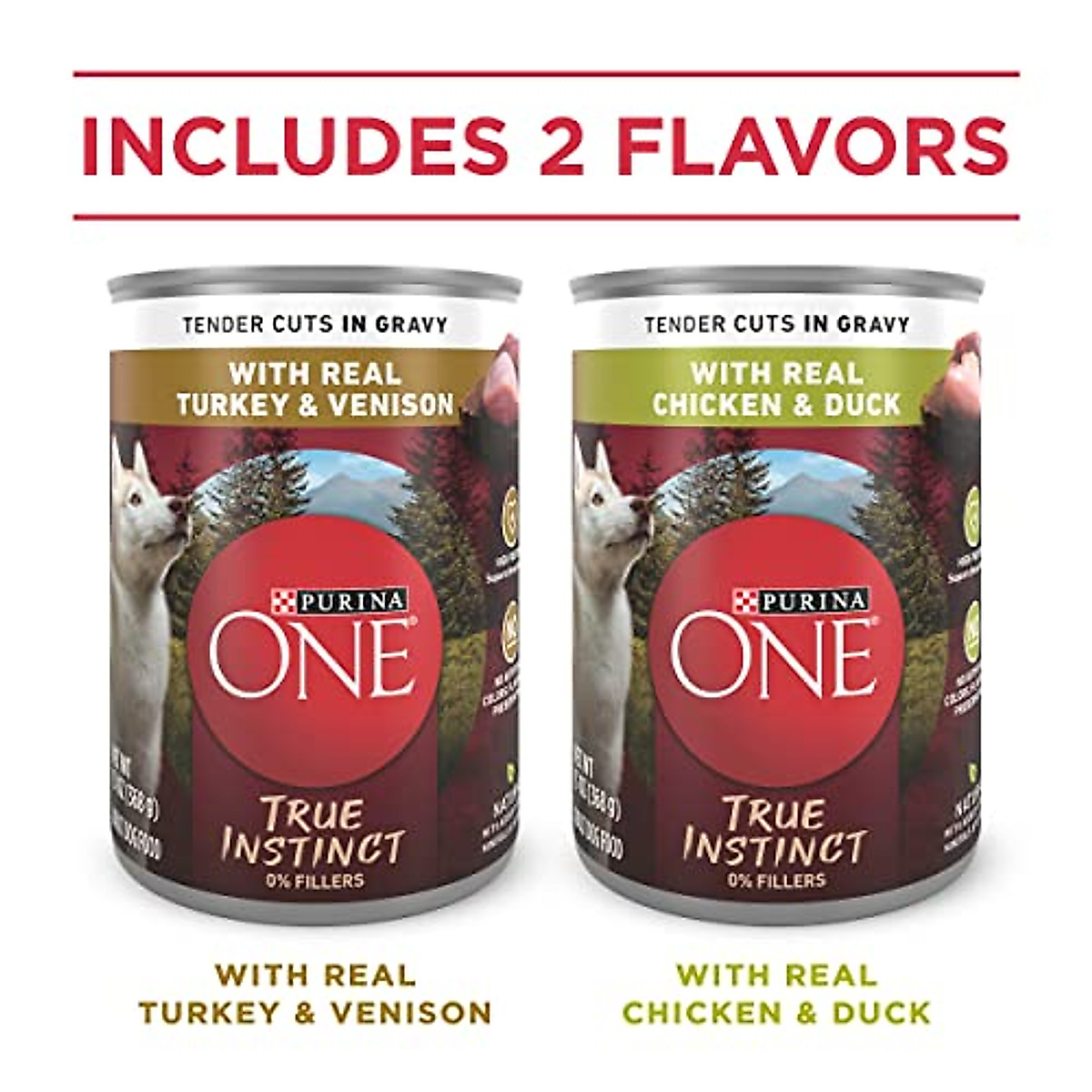 Purina ONE True Instinct Tender Cuts in Gravy With Real Turkey and Venison, and With Real Chicken and Duck High Protein Wet Dog Food Variety Pack - (12) 13 oz. Cans