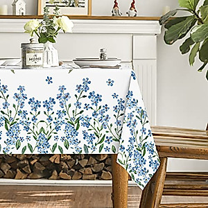 Horaldaily Spring Summer Tablecloth 60x84 Inch, Forget-Me-Not Myosotis sylvatica Floral Table Cover for Party Picnic Dinner Decor