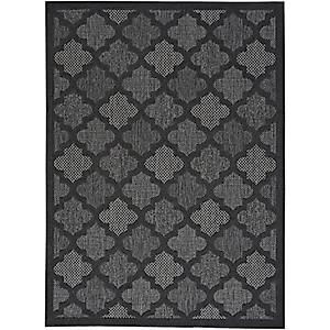 Nourison Easy Care Moroccan Charcoal/Black 5' x 7' Area Rug, Trellis, Easy Cleaning, Non Shedding, Bed Room, Living Room, Dining Room, Backyard, Deck, Patio (5x7)