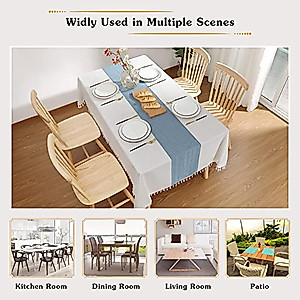 JIALE Tablecloths for Rectangle Tables,Cotton Linen Table Cloth Waterproof Tablecloth Wrinkle Free Farmhouse Dining Table Cover,Soft Fabric Table Cloths with Tassels,Blue & White,55" X 86",6-8 Seats