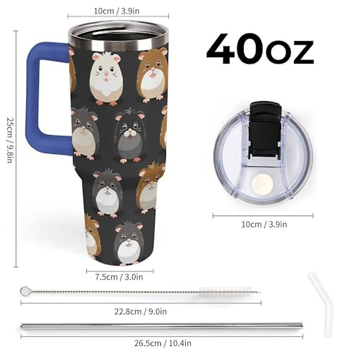 Cartoon Guinea Pigs Insulated Tumbler with Lid And Straw Stainless Steel Travel Coffee Mug 40oz Deep Blue-style