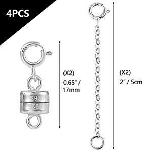 925 Sterling Silver Magnetic Jewelry Clasps Magnetic Necklace Clasps and Closures Sterling Silver Bracelet Necklace Extender