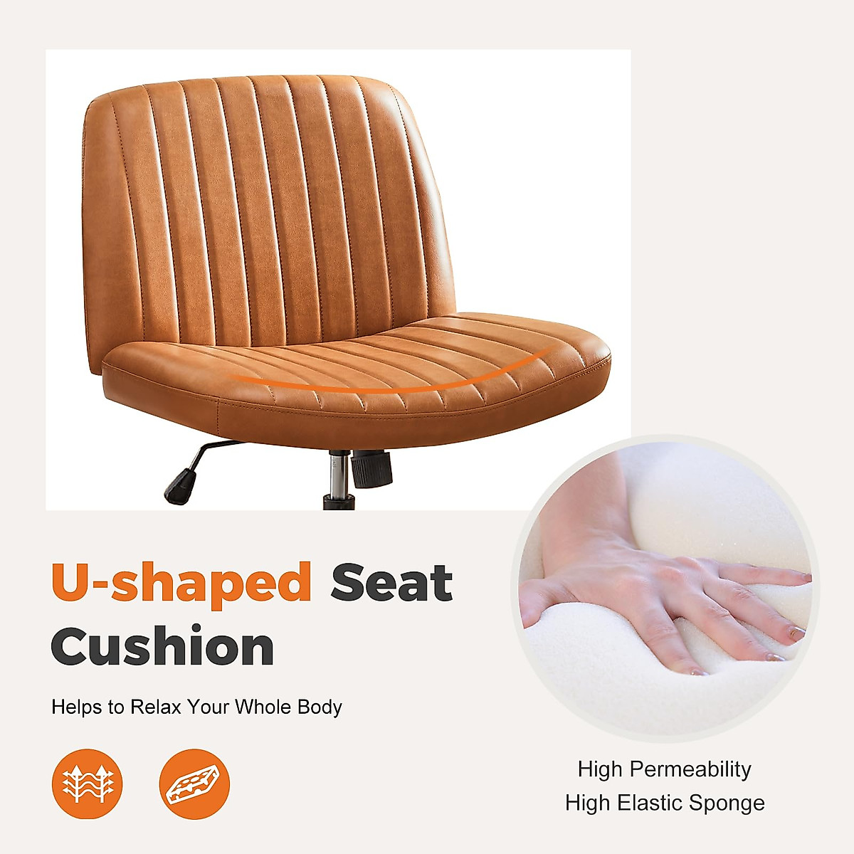 Sweetcrispy Cross Legged Office Chair, Criss Cross Chair Armless Wide Desk Chair No Wheels, Adjustable Swivel Home Office Vanity Chair