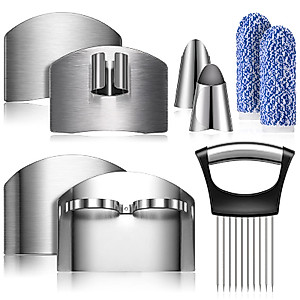 9 Pieces Finger Guard for Cutting Vegetables, Stainless Steel Finger Protector, Knife Finger Protector, Thumb Guard Peelers for Onion Holder Slicer Kitchen Tool Avoid Hurting When Slicing and Chopping