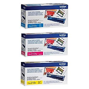 Brother Genuine Cyan, Magenta and Yellow Toner Cartridge Set, TN210C, TN210M, TN210Y