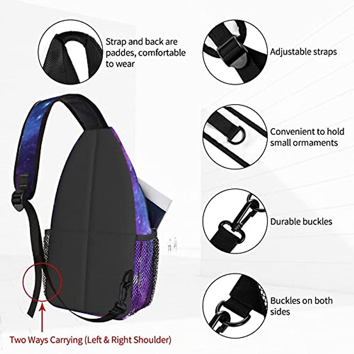 Dujiea Crossbody Backpack For Men Women Sling Bag, Star Galaxy Chest Bag Shoulder Bag Lightweight One Strap Backpack Multipurpose Travel Hiking Daypack