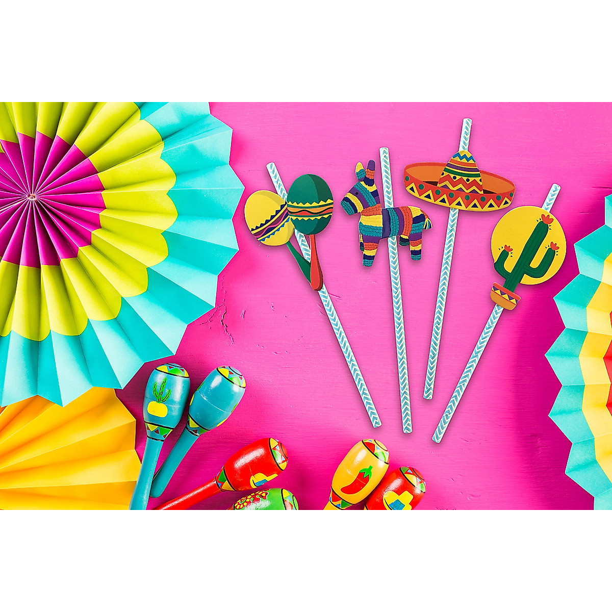 Fiesta Party Straws | Mexican Decorations | Final Fiesta Bachelorette Party Supplies | Set of 32, PRE-ASSEMBLED Paper Straws