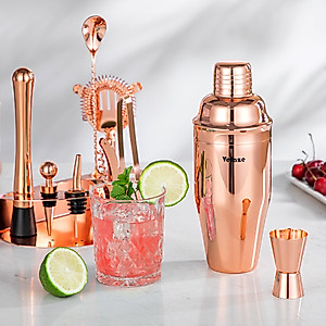 Velaze Cocktail Shaker Set, 10 Pieces Stainless Steel Bar Tools - Bottle Opener, Pour Spouts, Measuring Jigger and Wine Stopper, Champagne Martini Shaker Sets (Rose Gold)