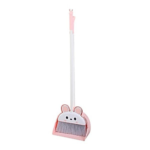 JISADER Broom and Dustpan Set Dense Bristles Built in Broom Comb Sweeping Broom for Home, Pink