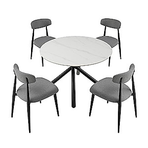 KEVINSPACE 42.13" Round Dining Table, Marble Table White Sintered Stone Tabletop with Solid Carbon Steel Base, Mid Century Modern Dining Table for Kitchen, Dining Room, Office, Reception Room Moon
