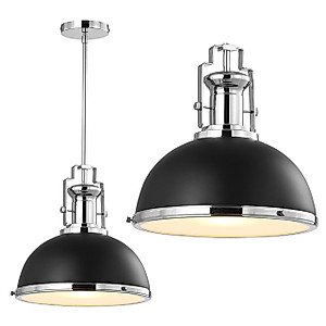 JONATHAN Y JYL9535B Homer 10" Iron/Glass Adjustable Vintage LED Kitchen Pendant for Living Room Bedroom, Bohemian Classic, Black/Chrome