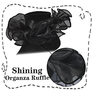 Mini angel Girls Ruffle Socks Frilly Double Lace Socks Cotton Turn Cuff Socks 6-8 Years Pageant Socks for Kids Girls 3 Pairs (Black Set, L)