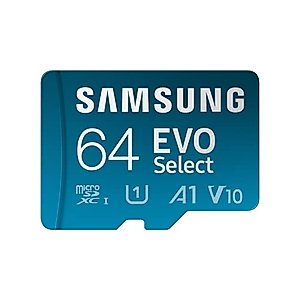 SAMSUNG EVO Select Micro SD -Memory -Card + Adapter, 64GB microSDXC 130MB/s Full HD & 4K UHD, UHS-I, U1, A1, V10, Expanded Storage for Android Smartphones, Tablets, Nintendo -Switch (MB-ME64KA/AM)