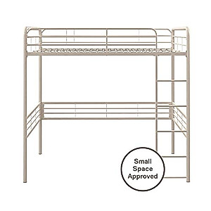 DHP Full Metal Loft Bed with Ladder Space-Saving Design, White