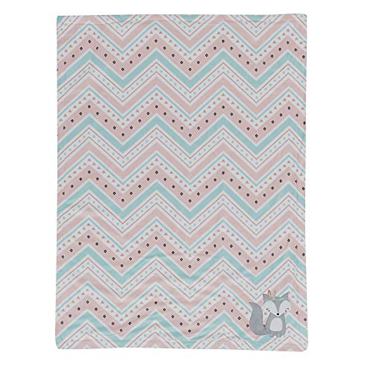 Lambs & Ivy Little Spirit Coral/White/Blue Chevron Fox Luxury Baby Blanket