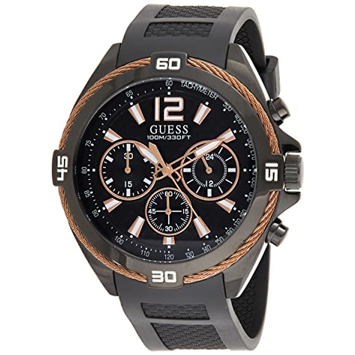 GUESS 45 mm Surge Copper Wire Sunray Textured Dial Silicone Strap W1168G3 Black One Size