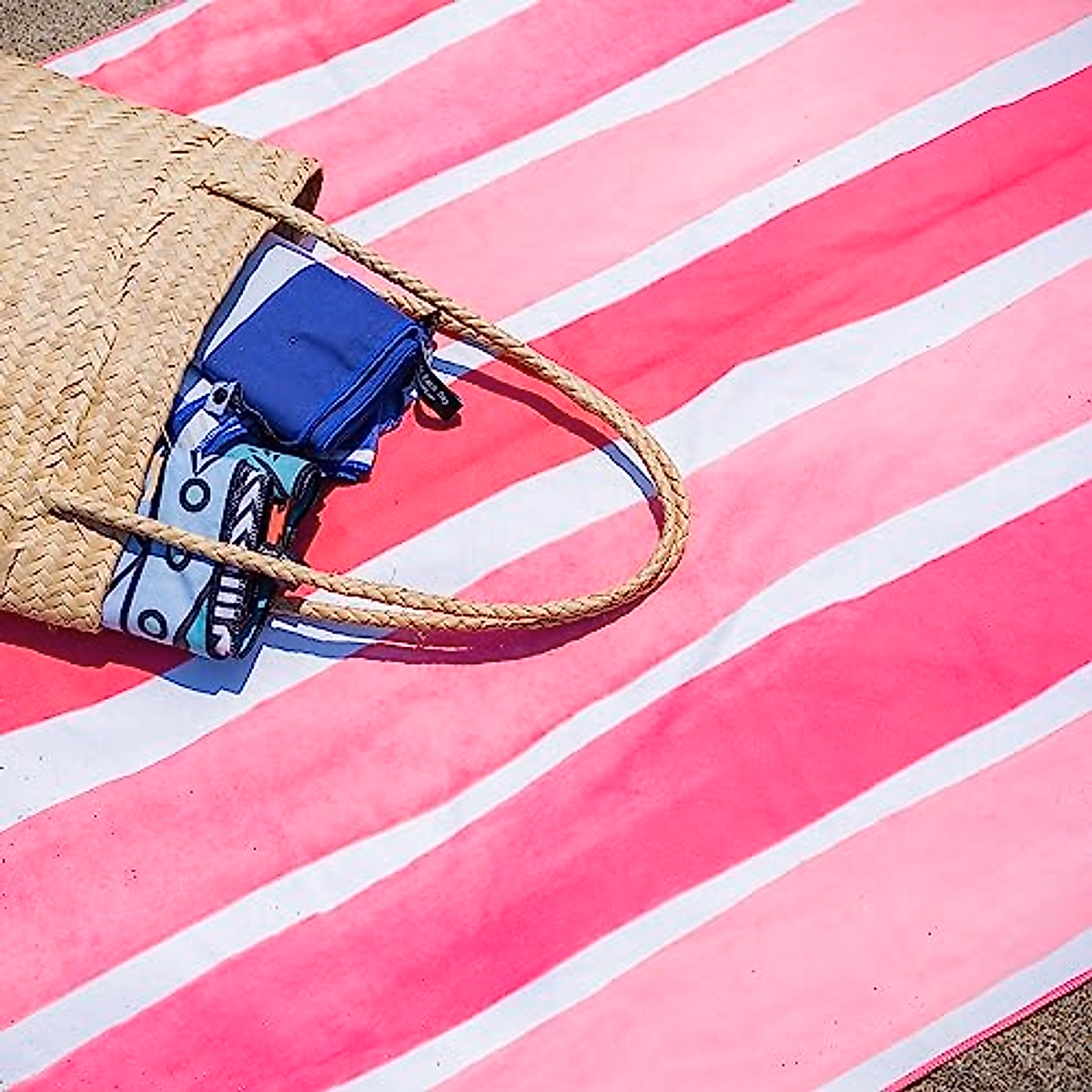 Elite Trend XL Beach Towel for Travel – Extra Large 78x35 Inch w/Bag – Lightweight Microfiber, Compact, Soft, Quick Dry, Sand Free – for Swimming, Pool, Camping, Yoga, Workout – Pink Stripes