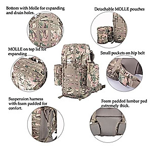 BACKFERRY Large Military Backpack Army Rucksack with Internal Frame Hydration and MOLLE Compatible. Top and Front Load for Wild Camping Backpacking Hiking Bushcraft Adventure 60L