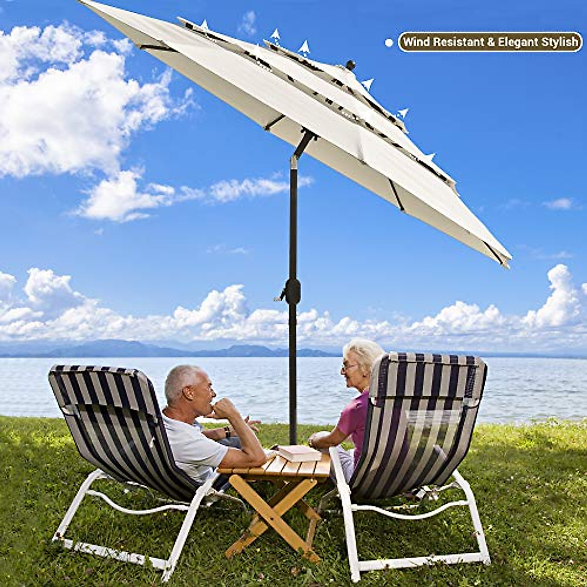 Yescom 9ft 3 Tier UV70+ Aluminum Push Tilt Patio Umbrella Crank Handle for Outdoor Pool Deck Table Market Furniture