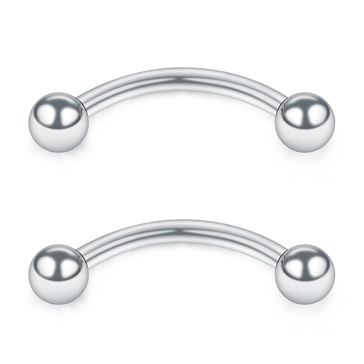 SCERRING 6PCS 16 Gauge 10mm Stainless Steel 3mm CZ Gems Shiny-Ball Curved Barbell Curved Barbell Eyebrow Cartilage Tragus Belly Lip Ring Studs - Silver