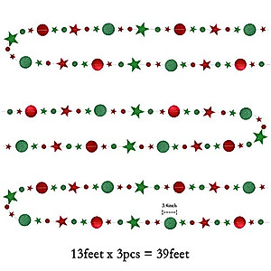 Decor365 Glitter Christmas Star Garland Green Red Decoration Circle Dots Garland Xmas Party Hanging Decor/Streamer/Banner/New Year Eve Celebration/ Christmas Tree/Birthday/Wedding/Baby Shower