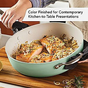 KitchenAid Hard Anodized Ceramic 5-Quart Nonstick Sauté Pan with Shatter-Resistant Lid & Riveted Handle – Durable, Even Heating, Easy Clean, Oven Safe to 500°F, Pistachio