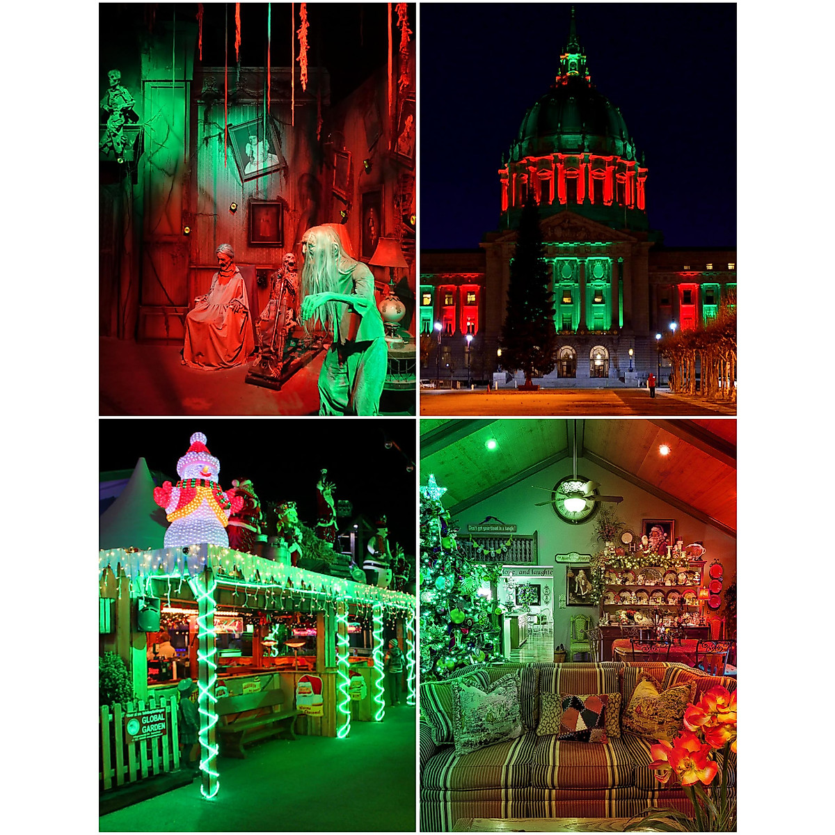 Nouscan PAR38 Red Green LED Lights for Outside [Christmas Combo], 150W Flood Light Bulbs Equivalent, 15W 1200LM, Colored Outdoor Flood Light Bulb, E26 Base Not-dim for Christmas, Halloween, 2 Pack