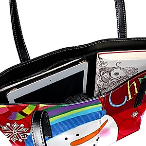 Women's Large Size Canvas Shoulder Bag Hobo Crossbody Handbag Casual Tote, Cartoon Snowman Merry Christmas